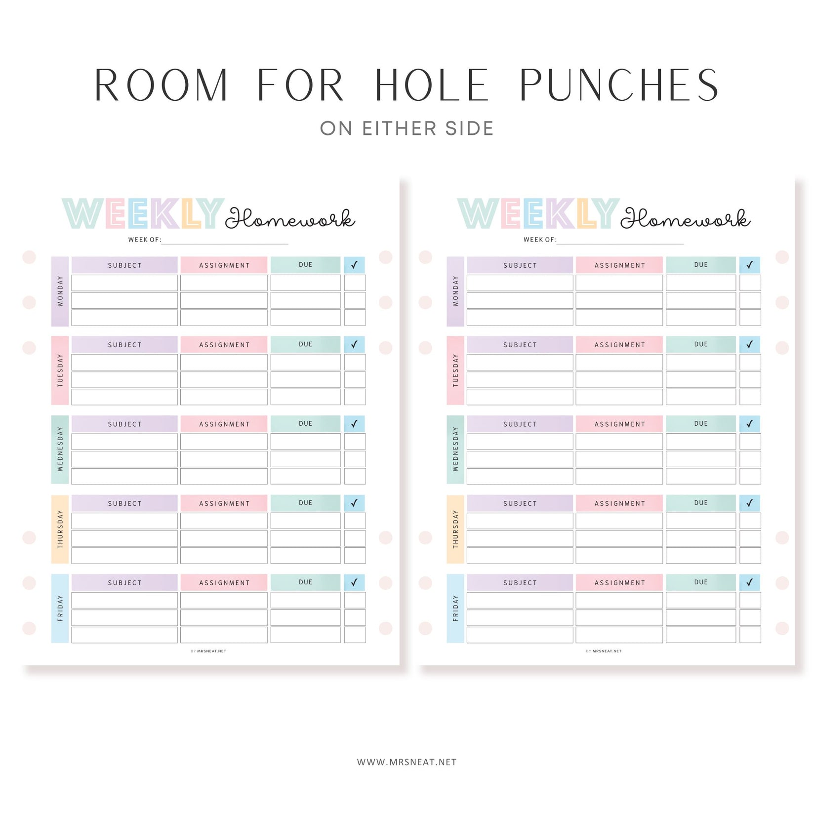 Weekly Homework Tracker Printable - M539 – mrsneat
