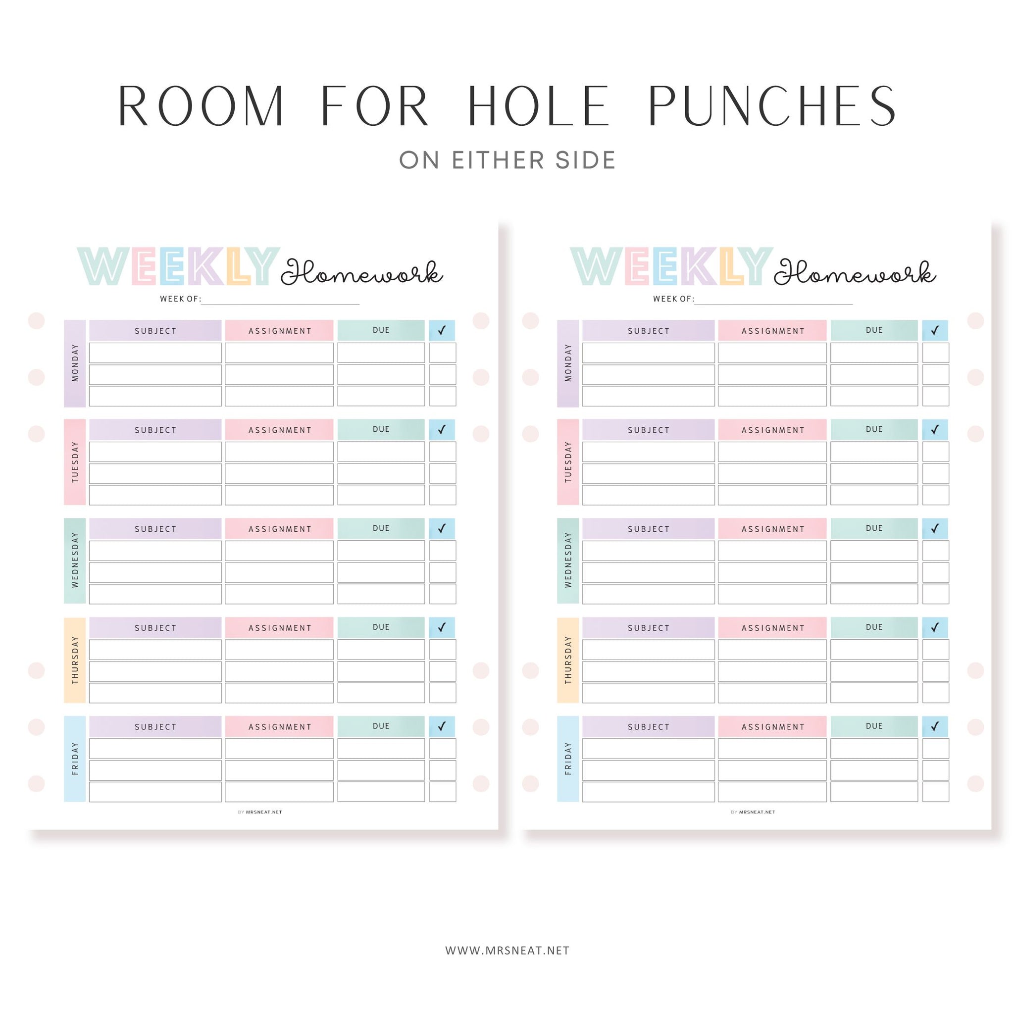 Weekly Homework Tracker Printable - M539 – mrsneat