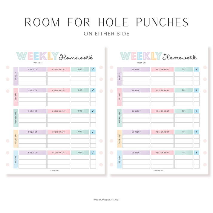 Weekly Homework Tracker Printable - M539 – mrsneat
