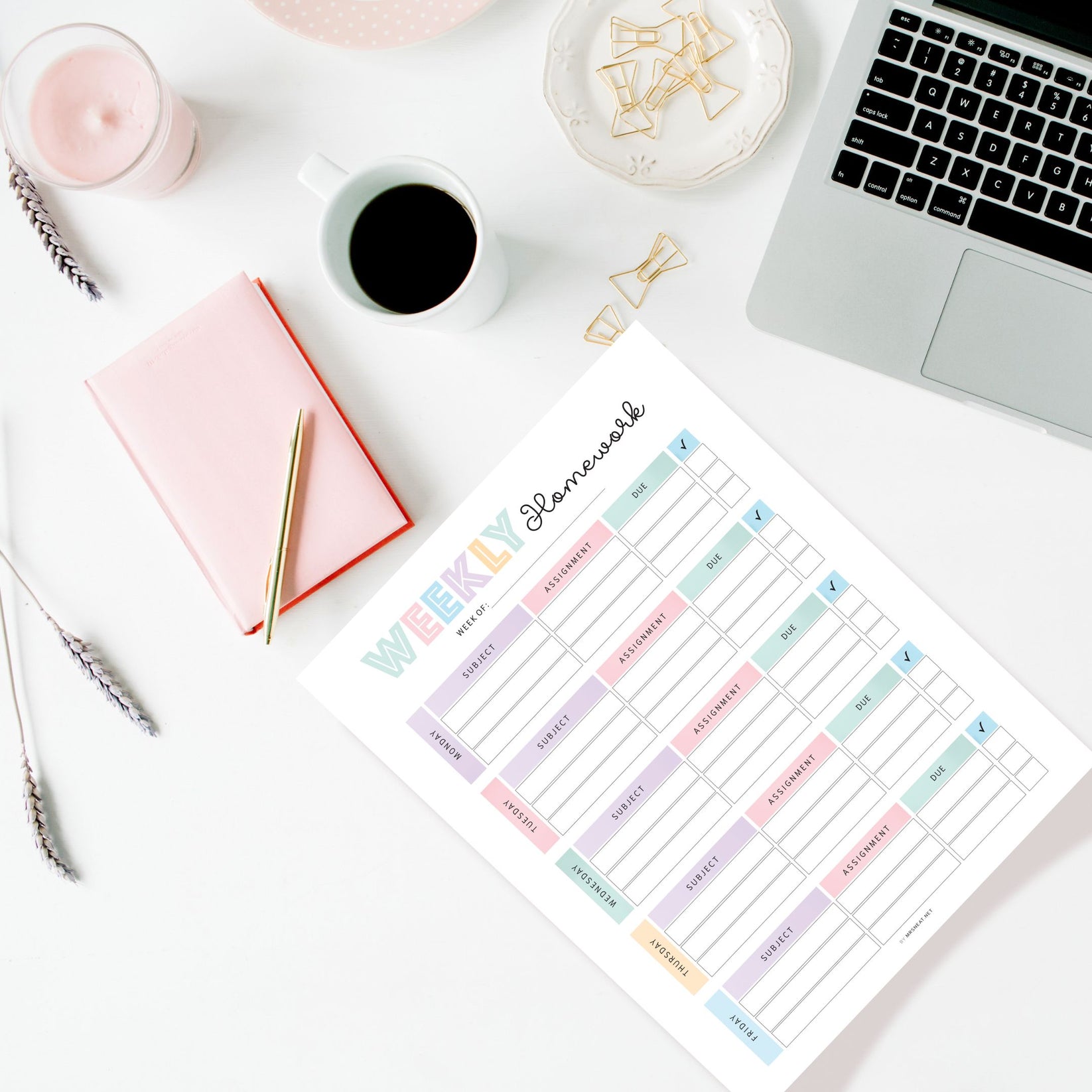Weekly Homework Tracker Printable - M539 – mrsneat