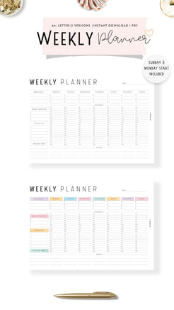 Colorful Weekly Hourly Planner Template Printable - M409 – mrsneat