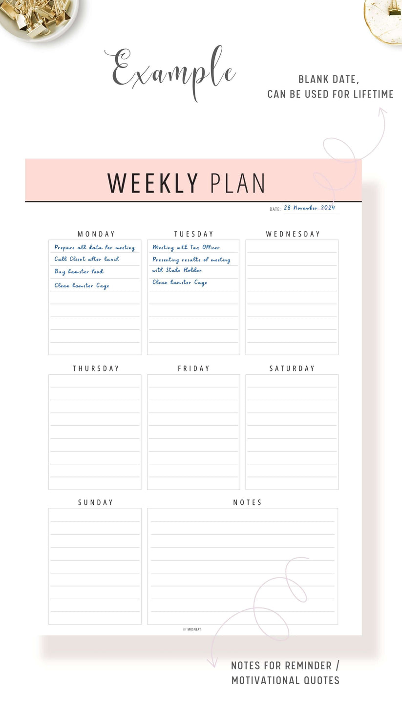 Weekly Planner Template Printable Pdf - M251 – mrsneat