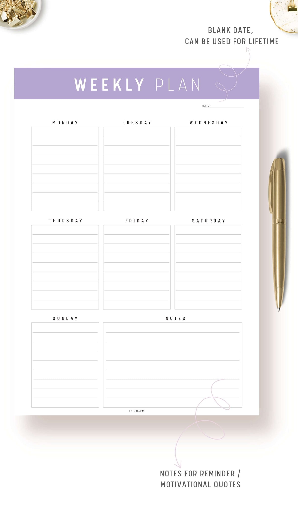 Weekly Planner Template Printable Pdf - M251 – mrsneat