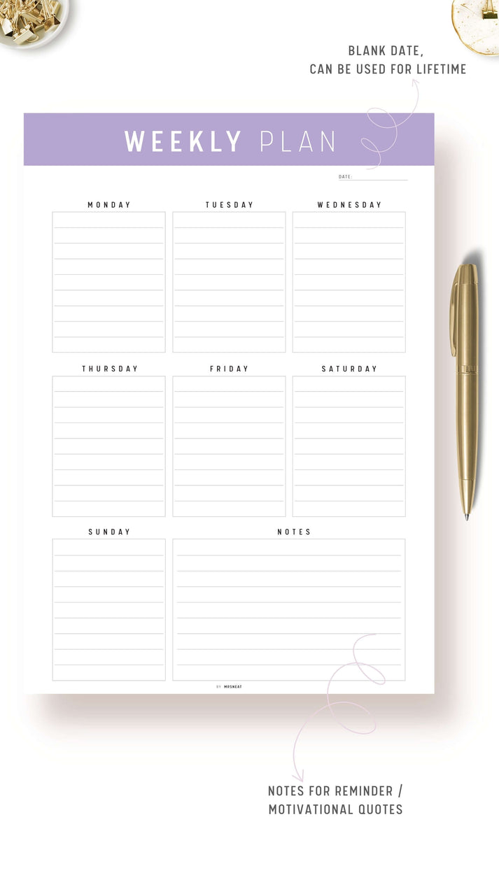 Weekly Planner Template Printable Pdf - M251 – mrsneat