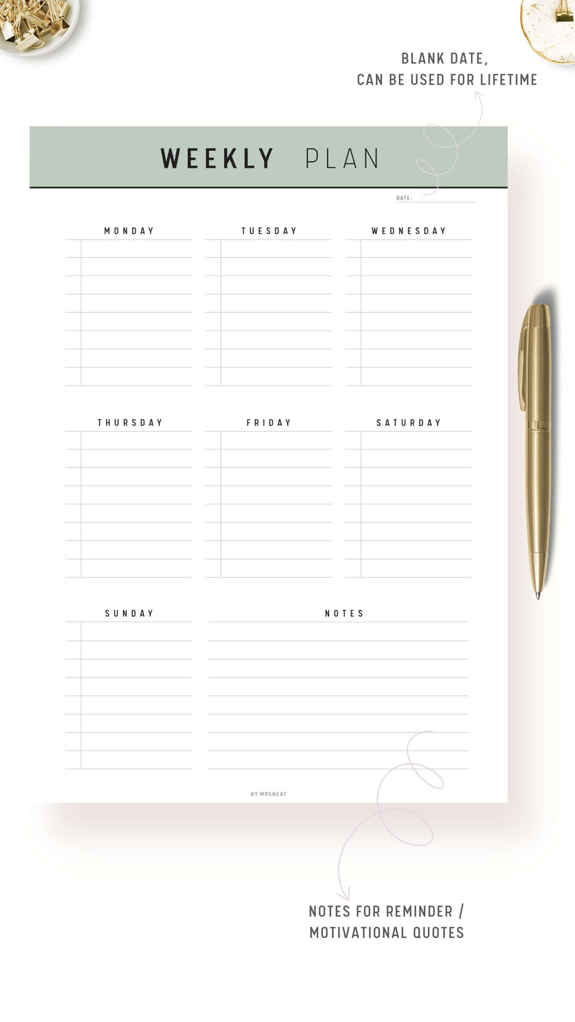 Printable Weekly Planner Template - M250 – mrsneat