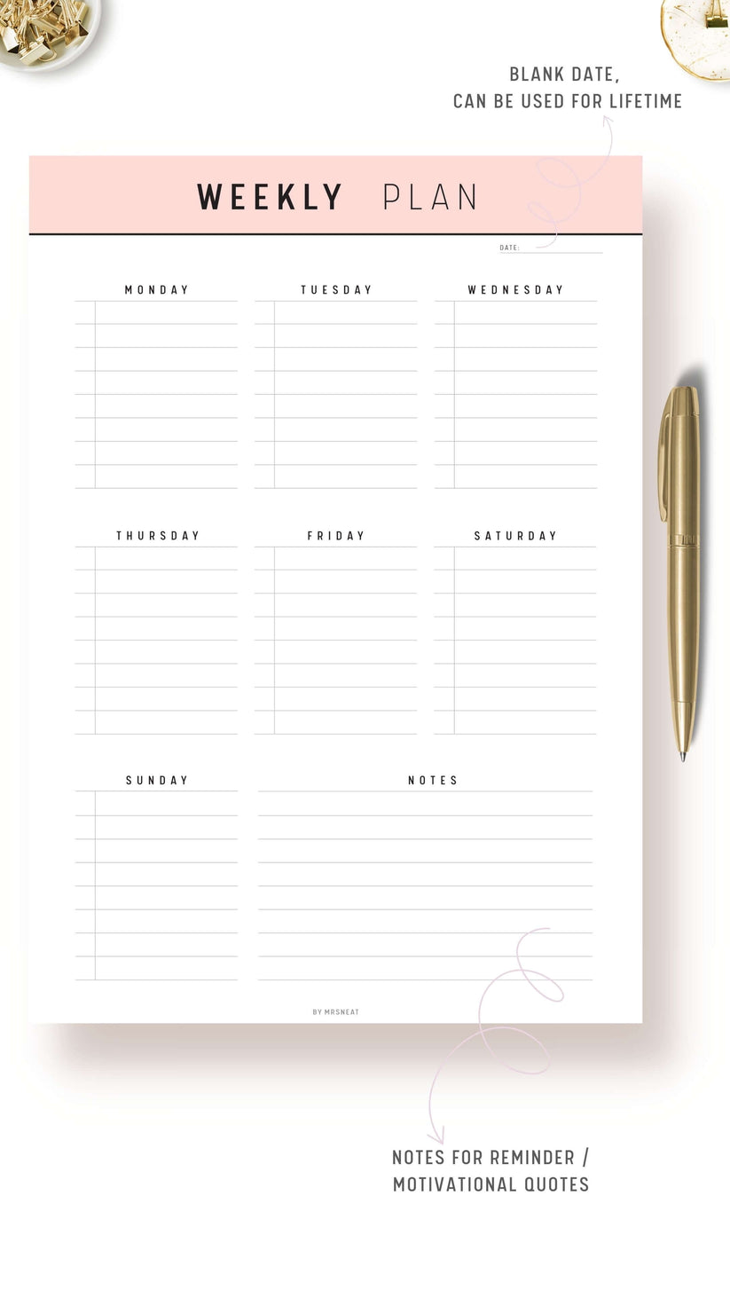 Printable Weekly Planner Template - M250 – mrsneat