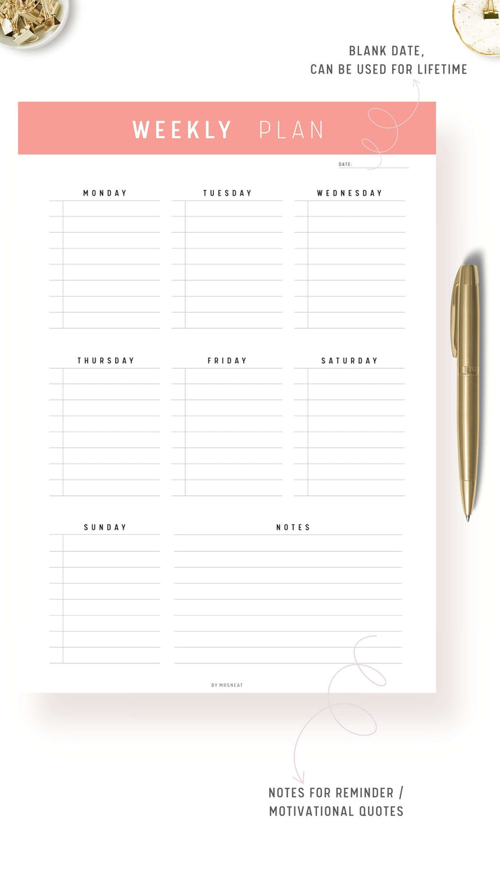 Printable Weekly Planner Template - M250 – mrsneat