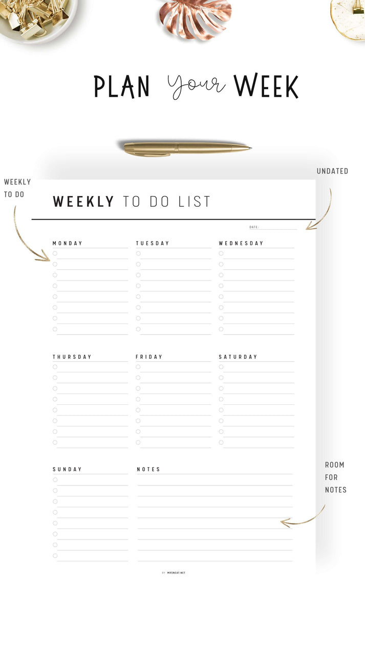 Weekly To Do List Printable – mrsneat