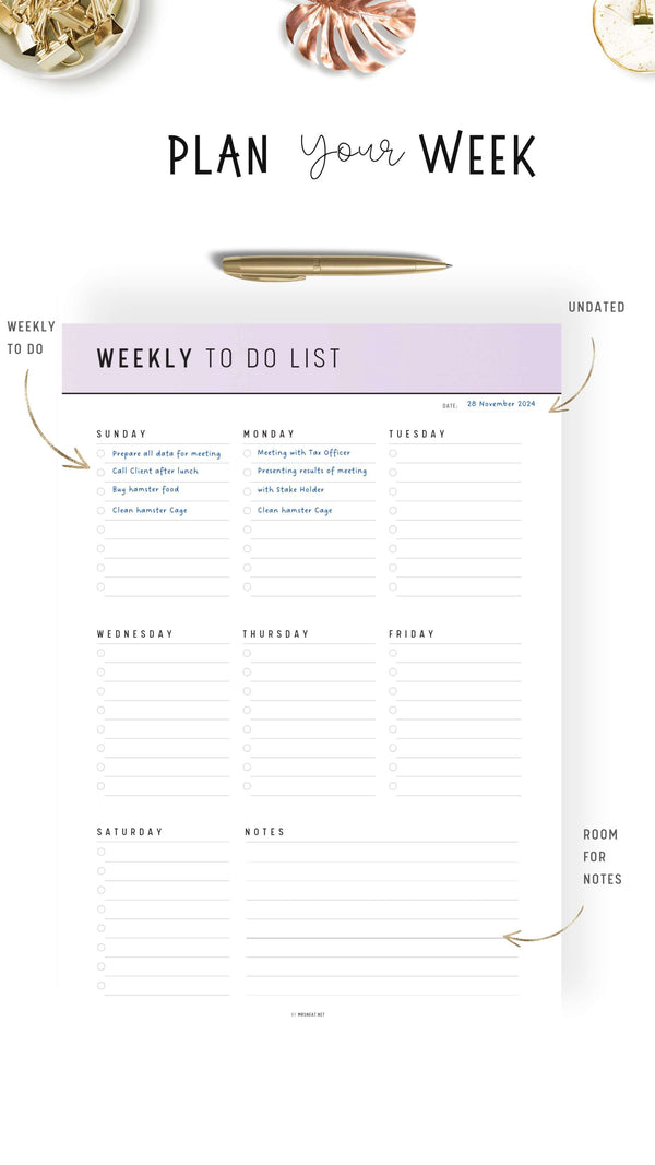 Weekly To Do List Printable – mrsneat