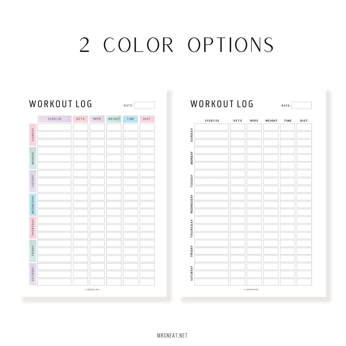 Editable Weekly Workout Log Printable - M487 – mrsneat