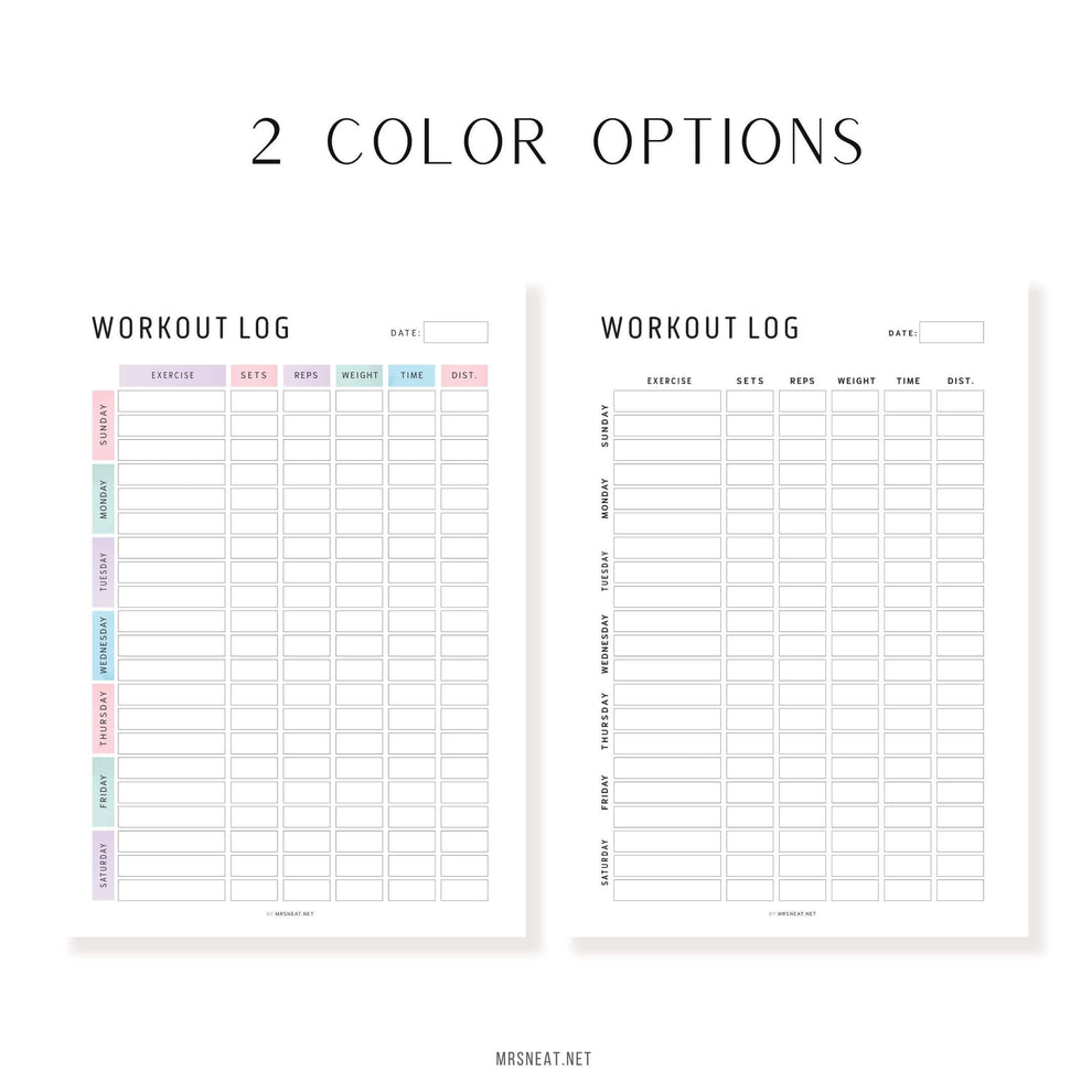 Editable Weekly Workout Log Printable - M487 – mrsneat