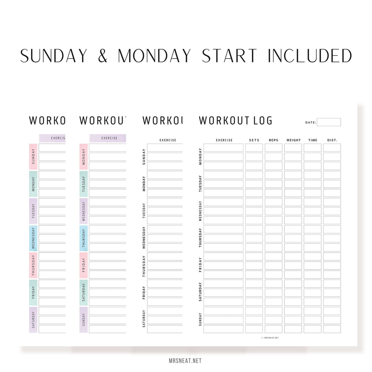 Editable Weekly Workout Log Printable - M487 – mrsneat