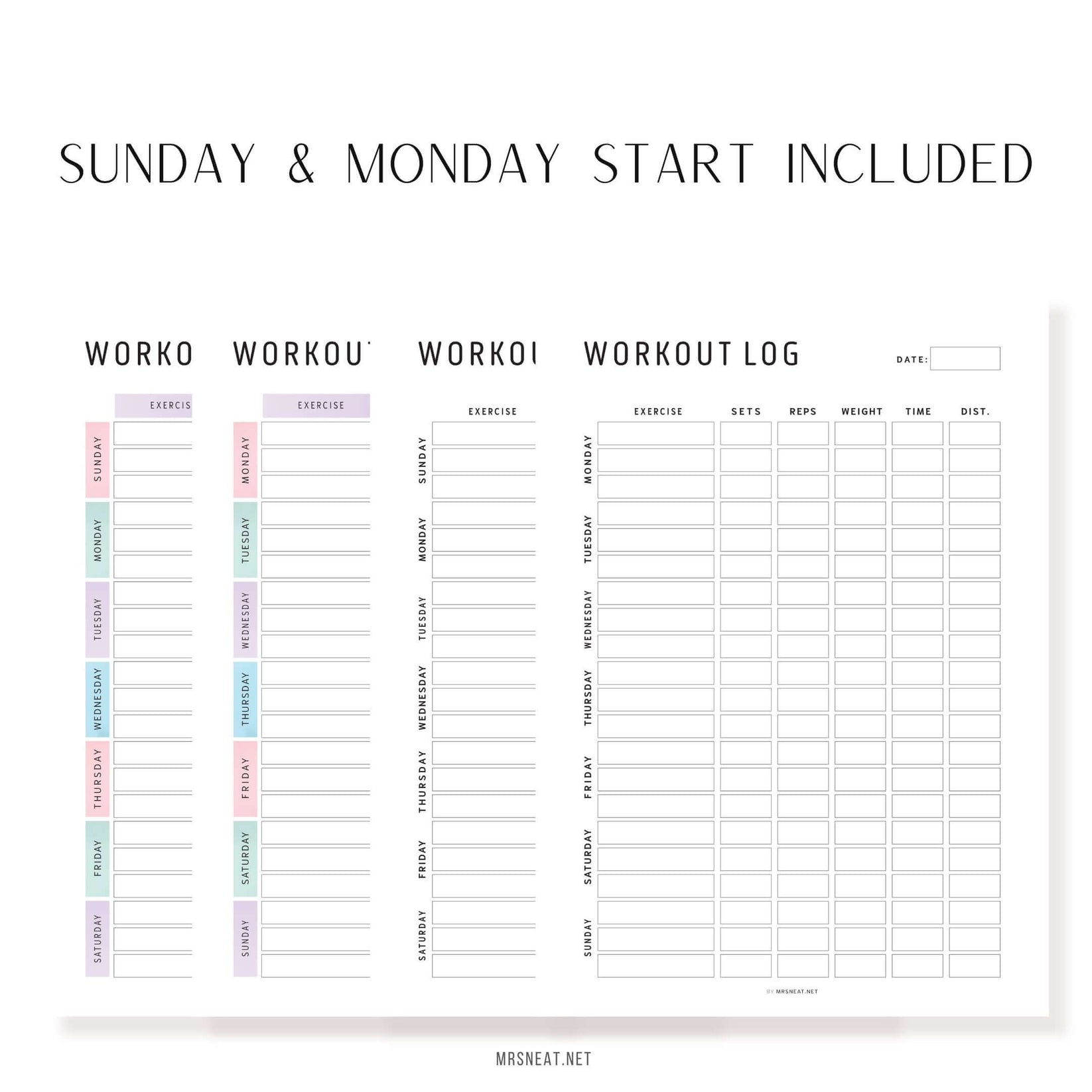 Editable Weekly Workout Log Printable - M487 – mrsneat