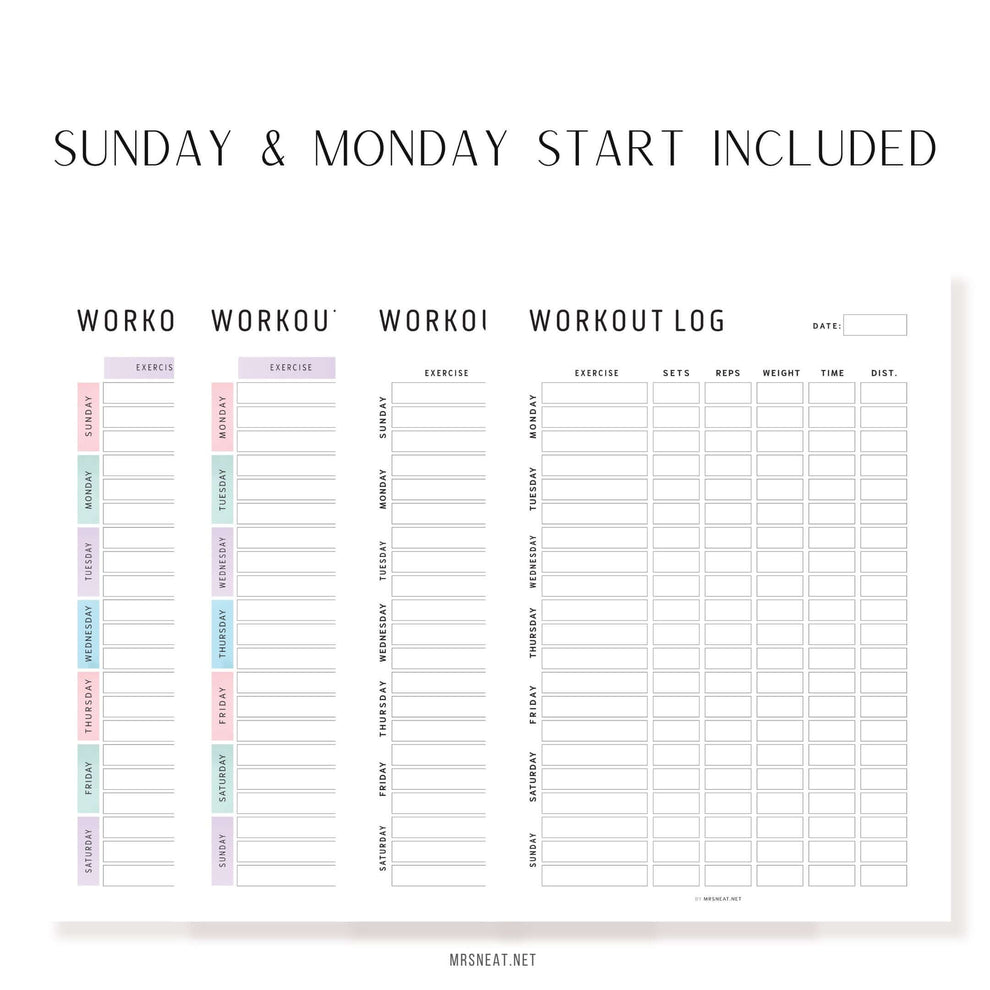 Editable Weekly Workout Log Printable - M487 – mrsneat