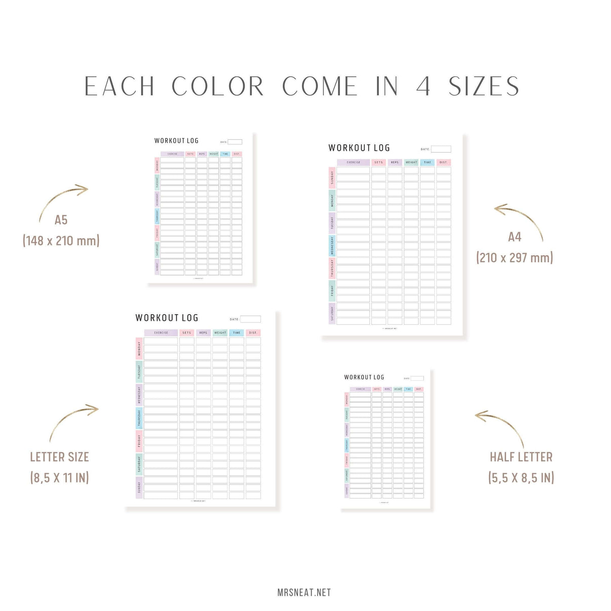 Editable Weekly Workout Log Printable - M487 – mrsneat