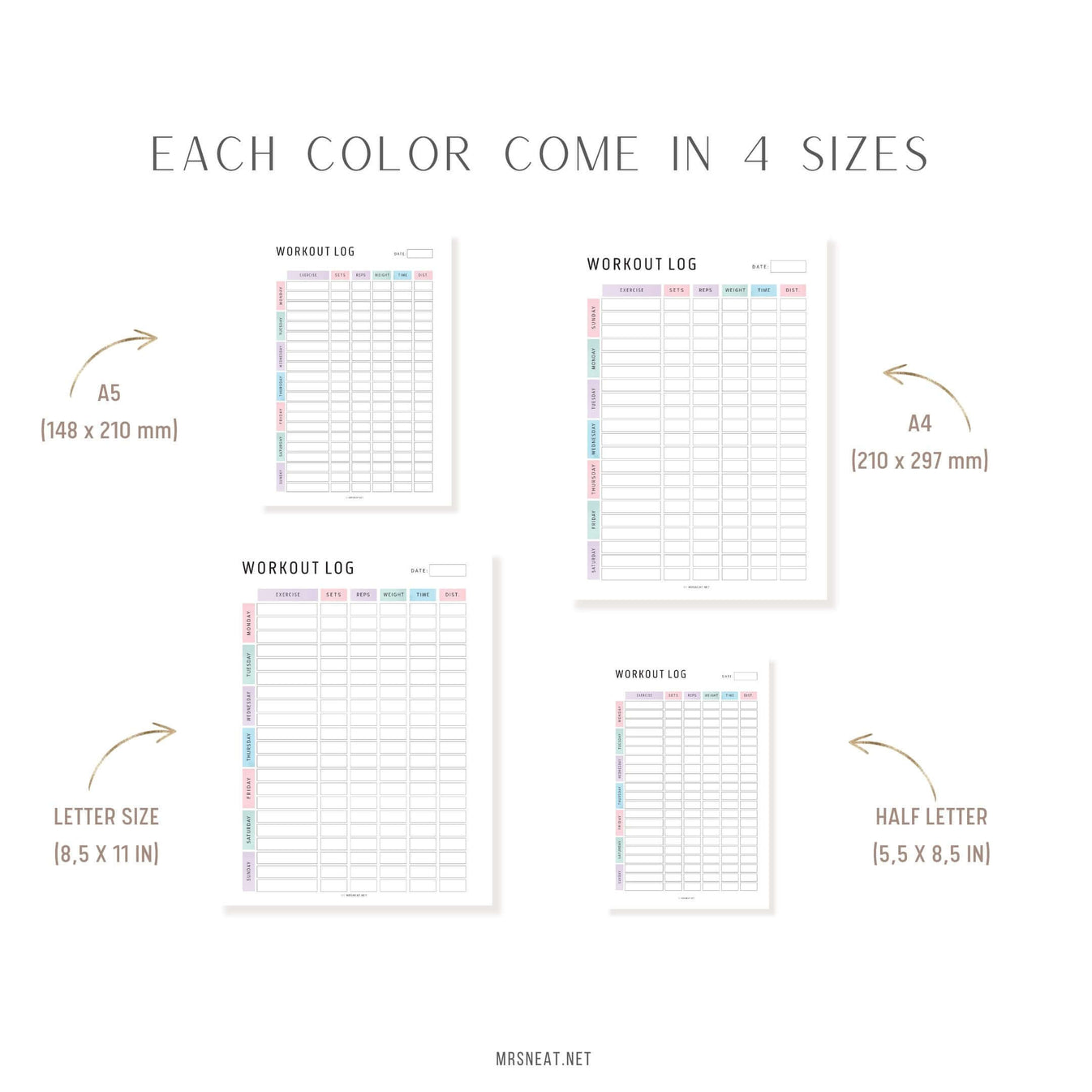 Editable Weekly Workout Log Printable - M487 – mrsneat