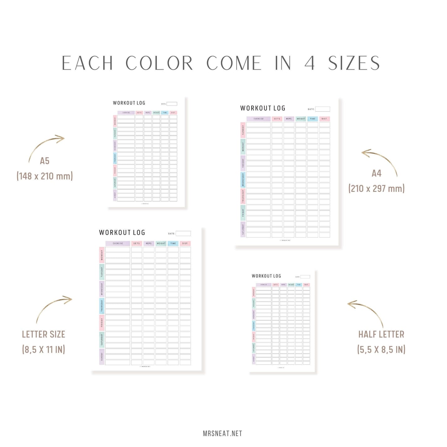 Editable Weekly Workout Log Printable - M487 – mrsneat