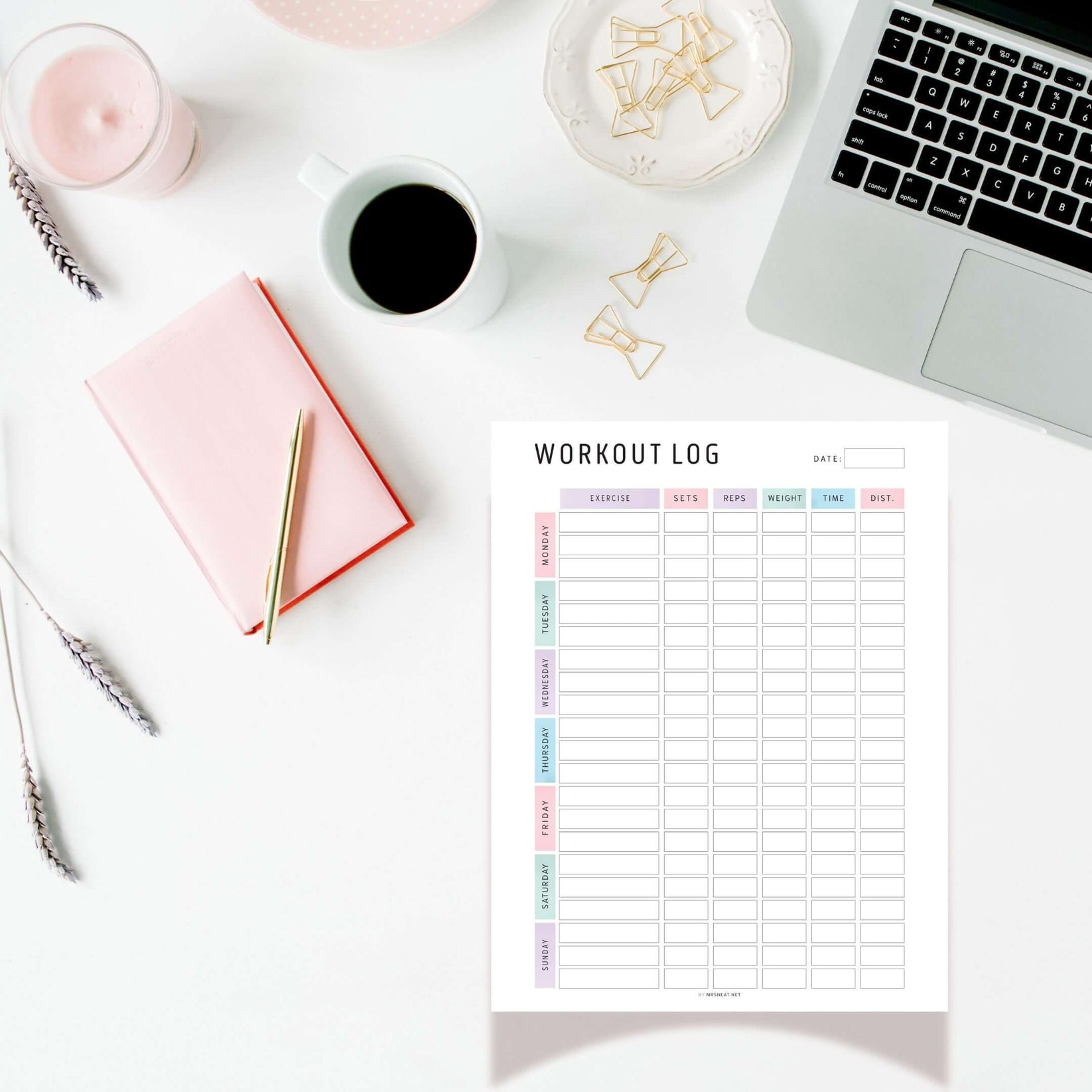 Editable Weekly Workout Log Printable - M487 – mrsneat