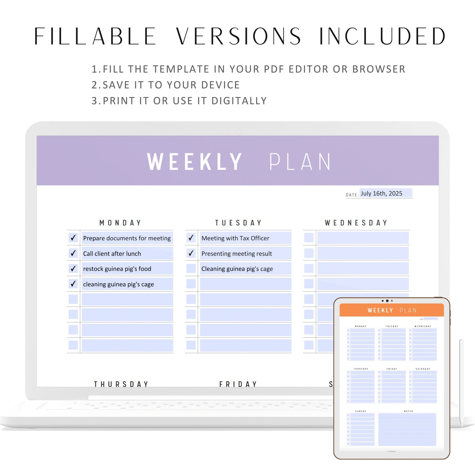 Printable Weekly Planner Template - M250 – mrsneat