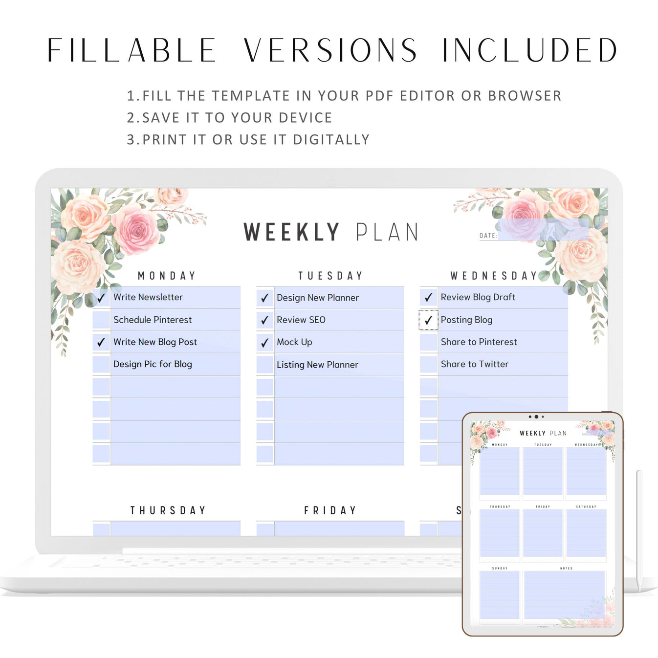 Floral Weekly Planner PRINTABLE - M185 – mrsneat