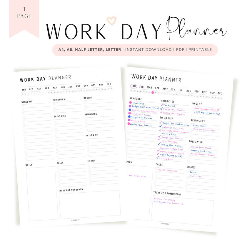 Work Day Planner Printable – mrsneat