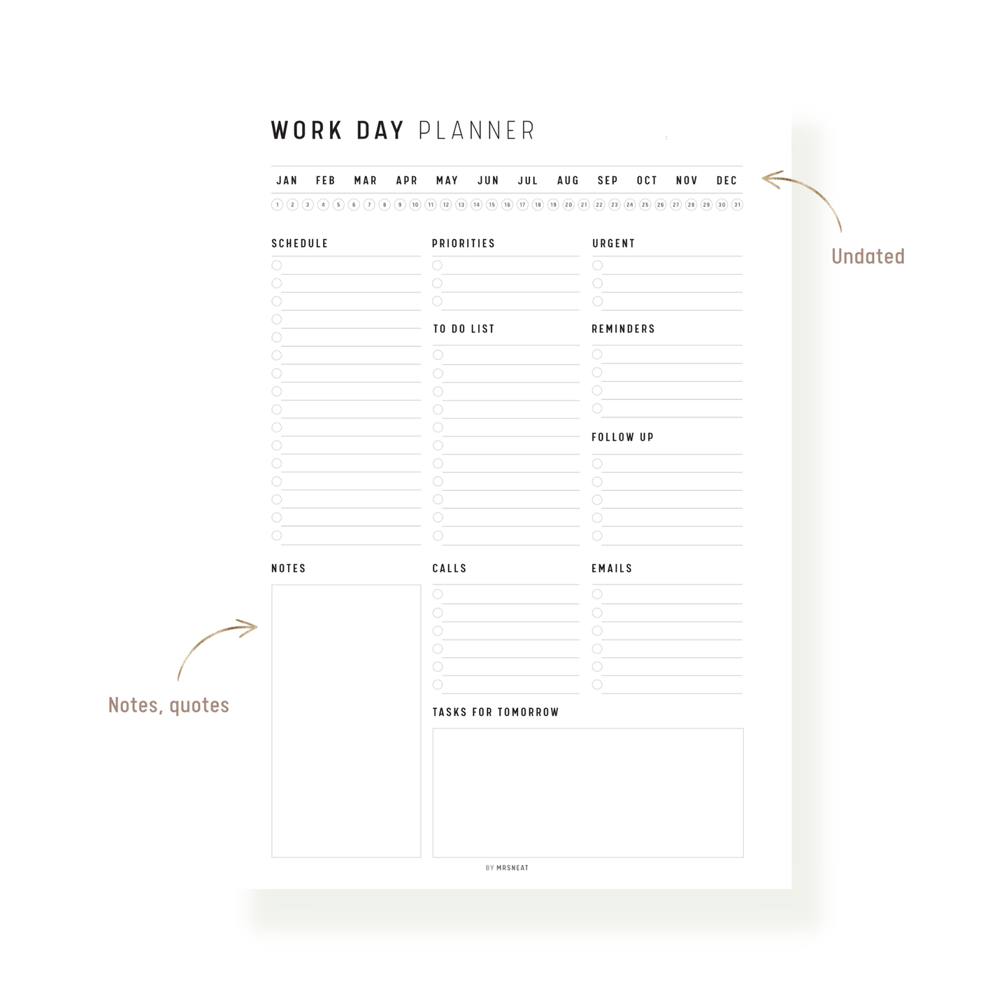 Work Day Planner PRINTABLE - M205 – mrsneat