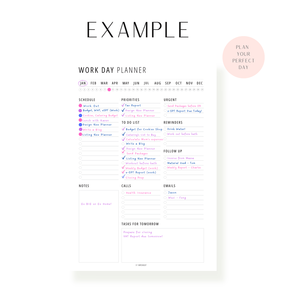 Work Day Planner PRINTABLE - M205 – mrsneat