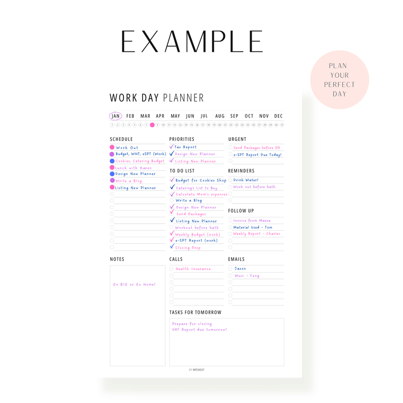 Work Day Planner Printable – mrsneat