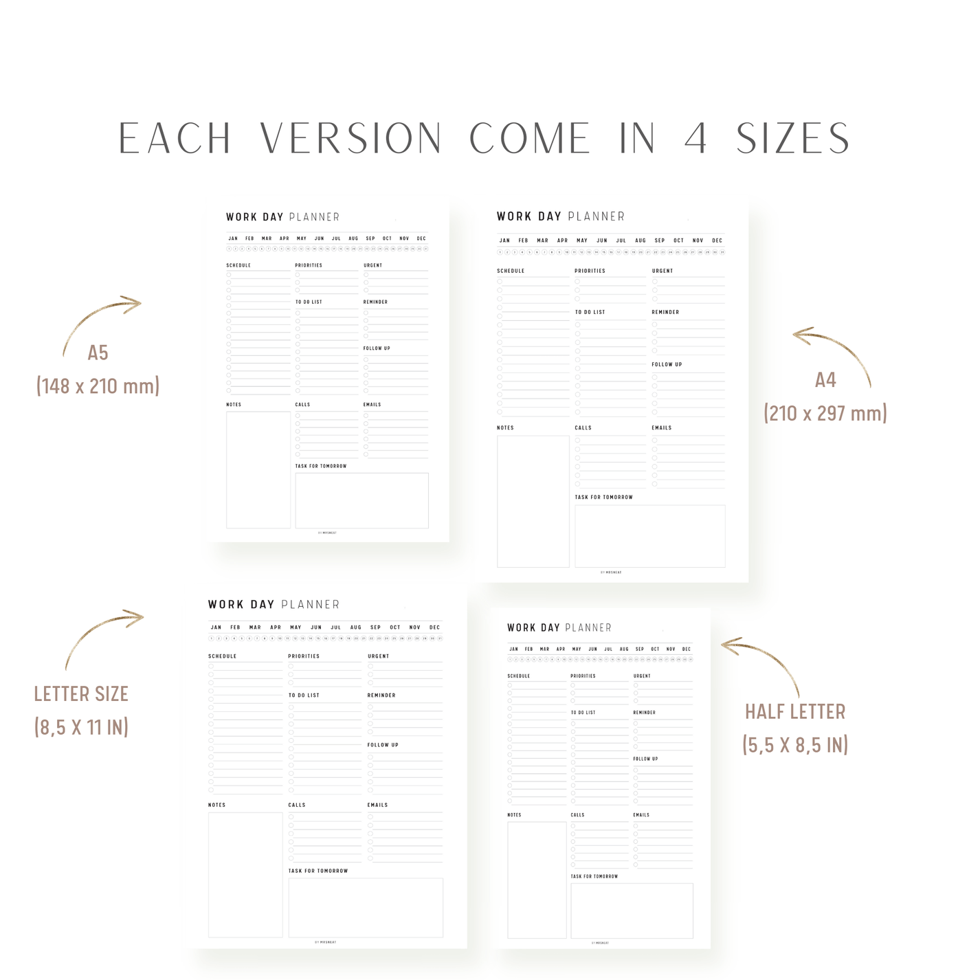 Work Day Planner PRINTABLE - M205 – mrsneat