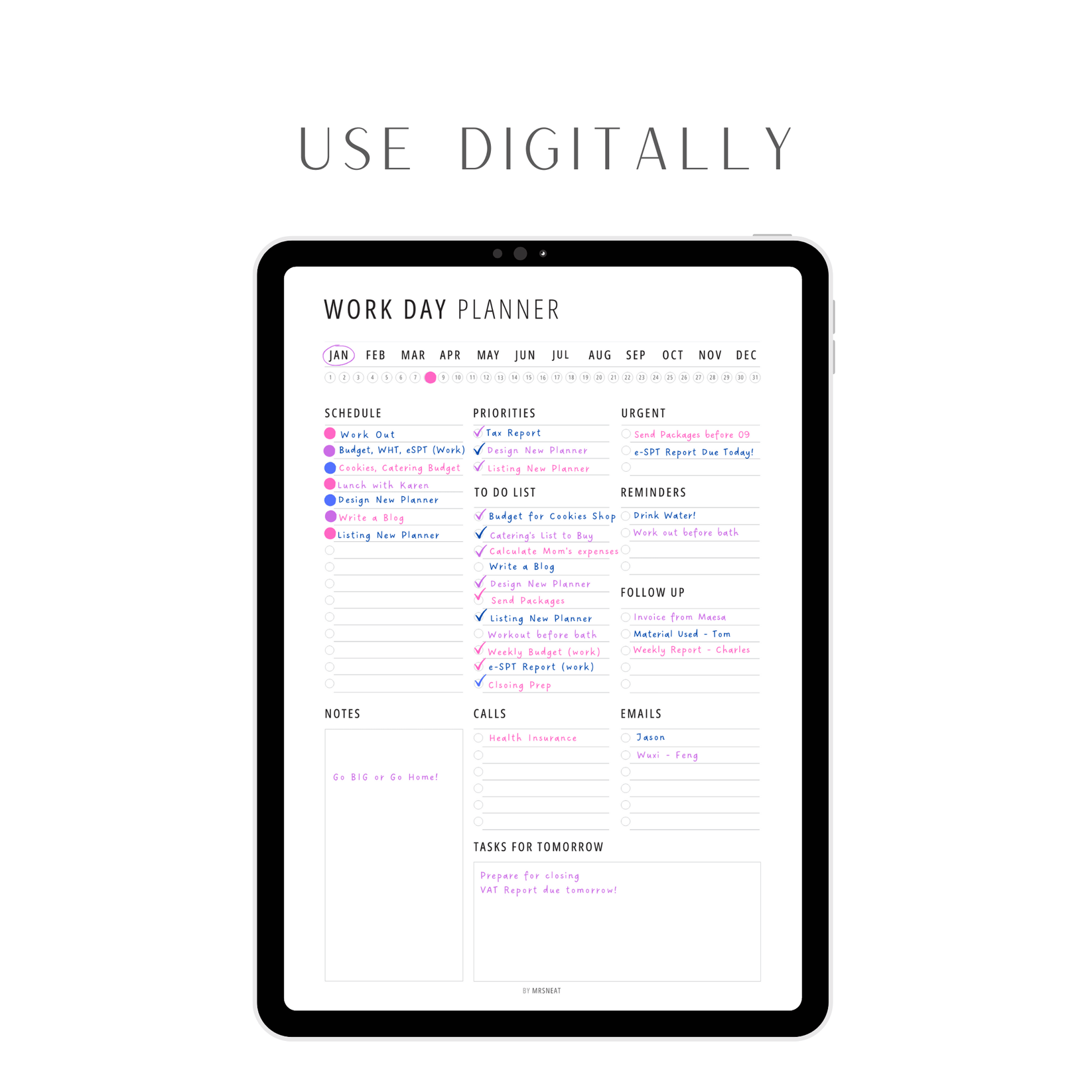 Work Day Planner PRINTABLE - M205 – mrsneat