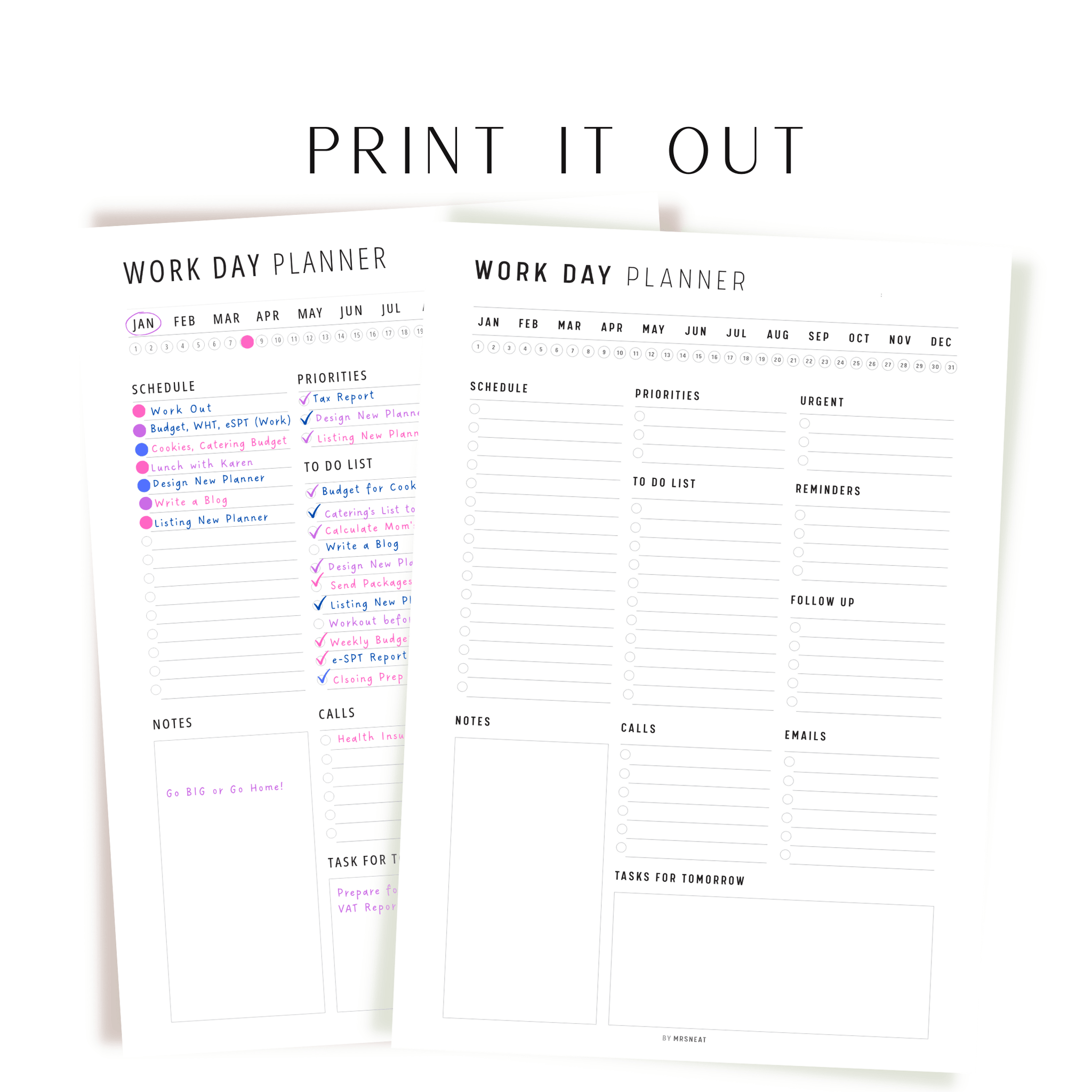 Work Day Planner Printable – mrsneat