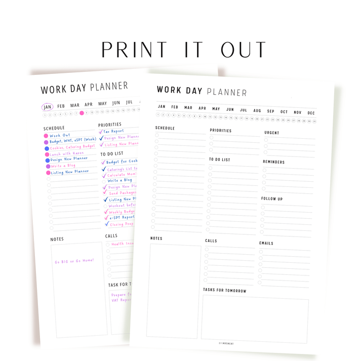 Work Day Planner PRINTABLE - M205 – mrsneat