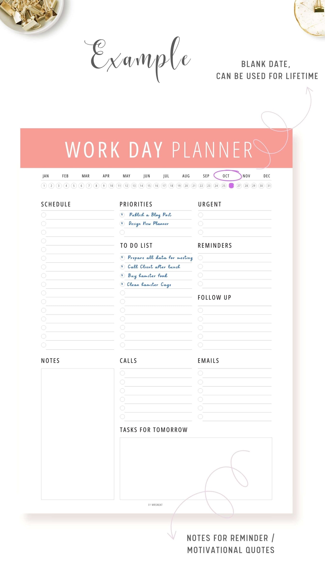 Printable Work Day Planner Template - M252 – mrsneat