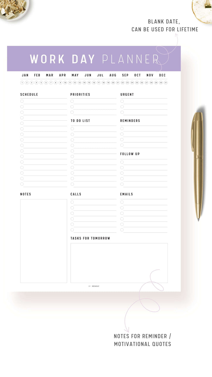 Printable Work Day Planner Template – mrsneat
