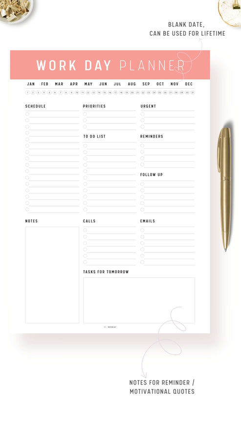 Printable Work Day Planner Template - M252 – mrsneat