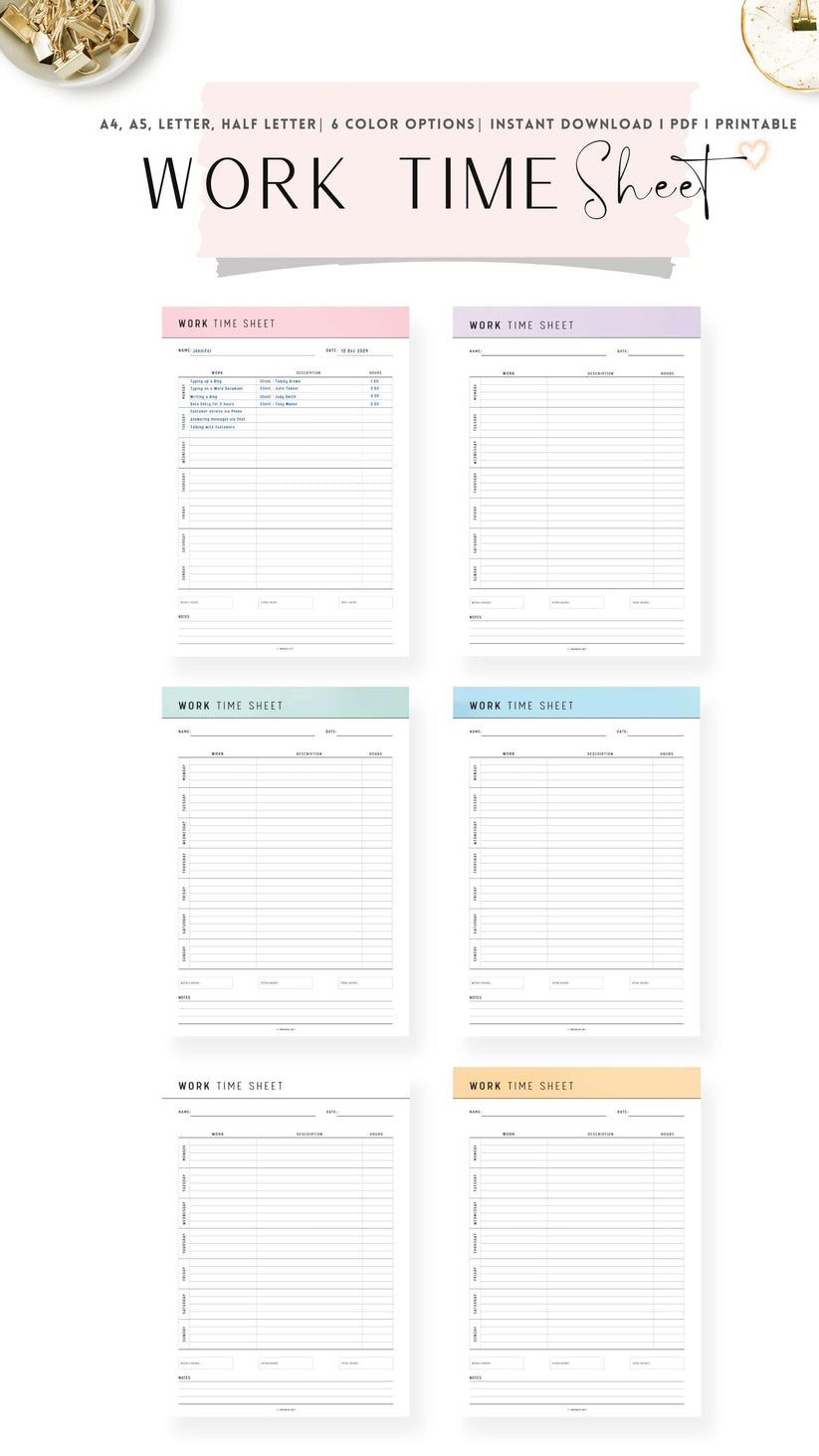 Printable Work Time Sheet Template – mrsneat