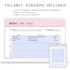 Printable Work Time Sheet Template - M321 – mrsneat