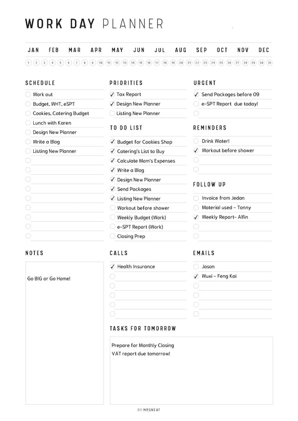Work Day Planner PRINTABLE - M205 – mrsneat