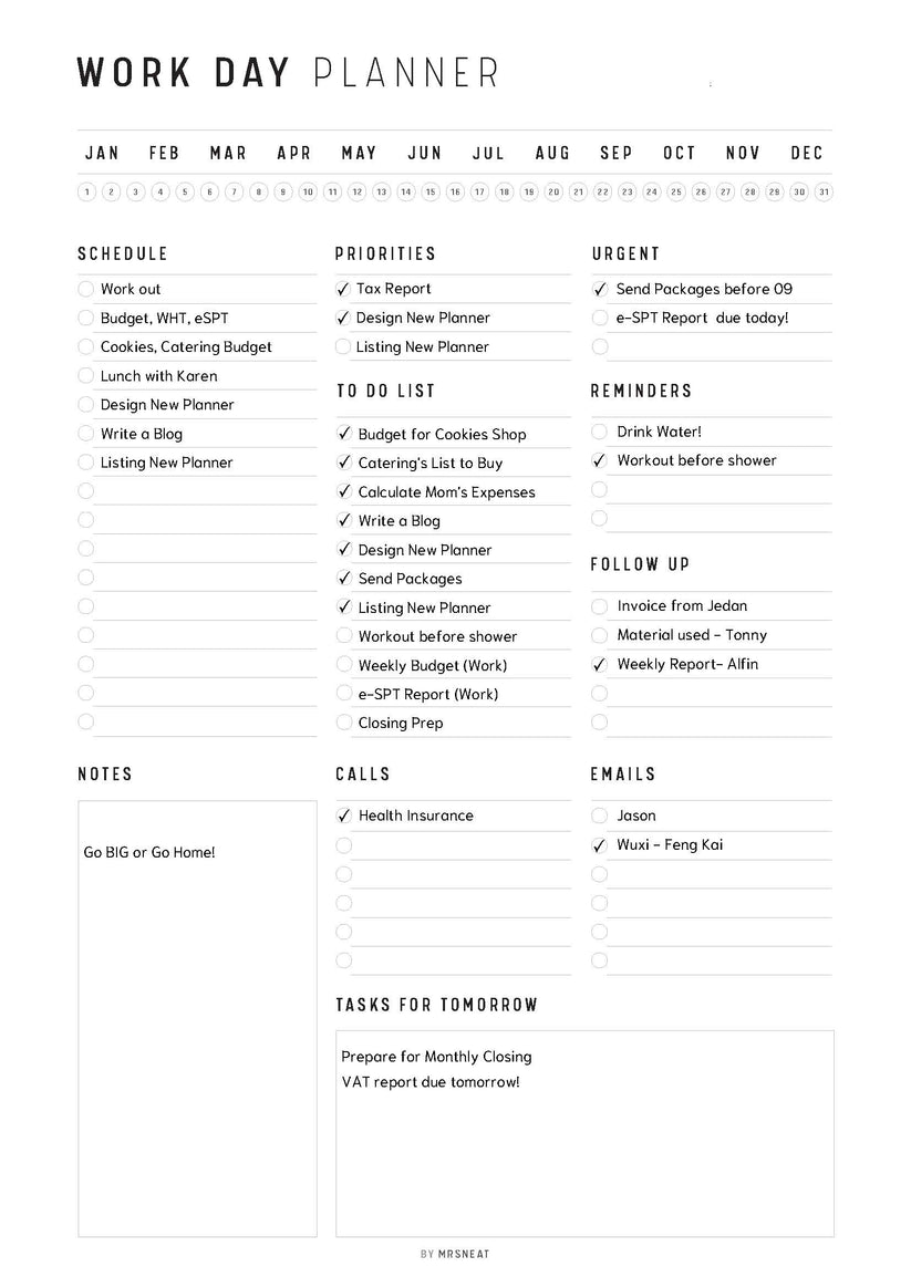 Work Day Planner PRINTABLE - M205 – mrsneat