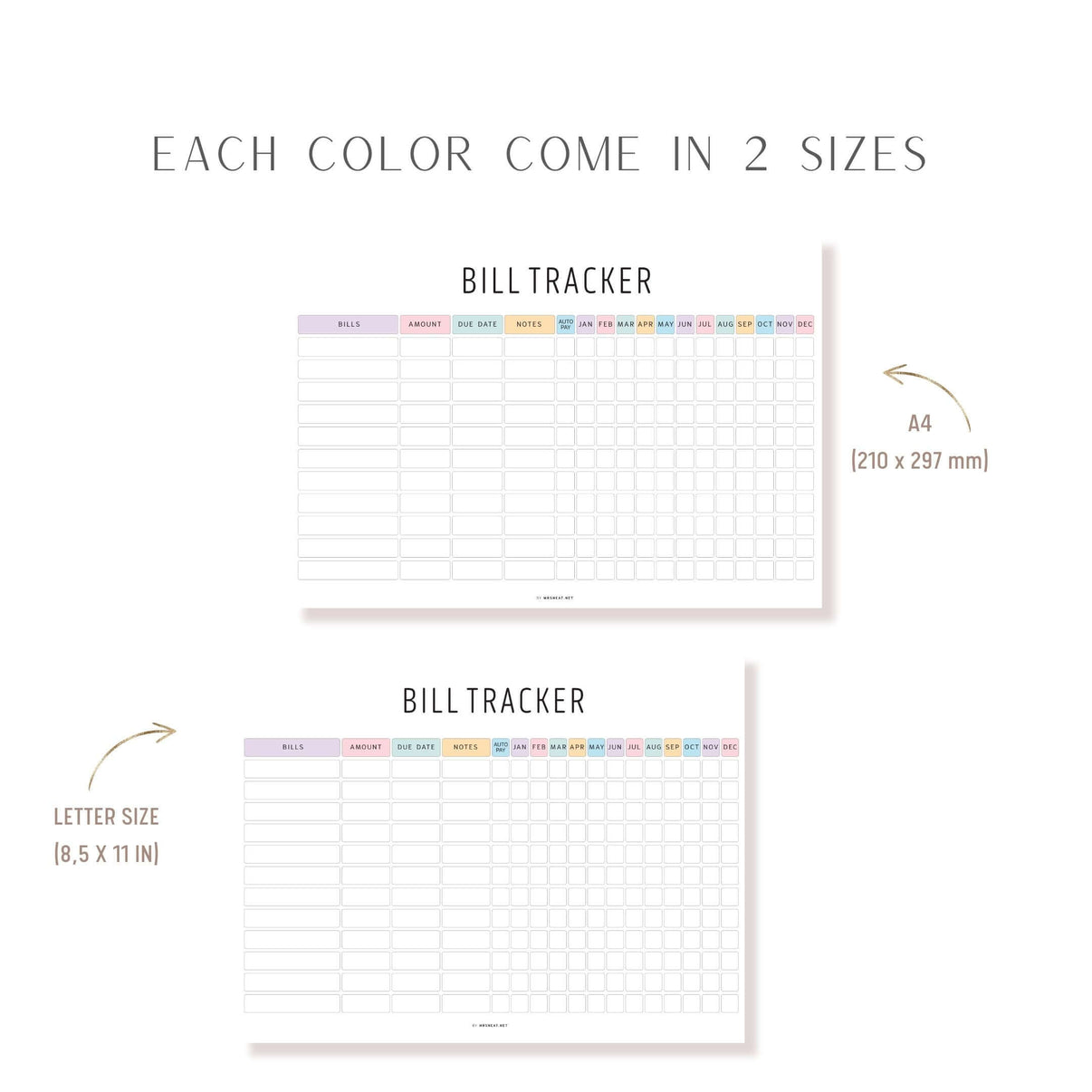 Yearly Bill Tracker Printable - M488 – mrsneat