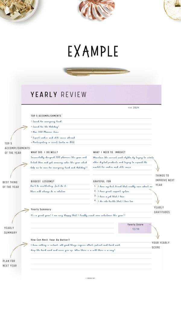 Yearly Review Template Printable - M293 – mrsneat