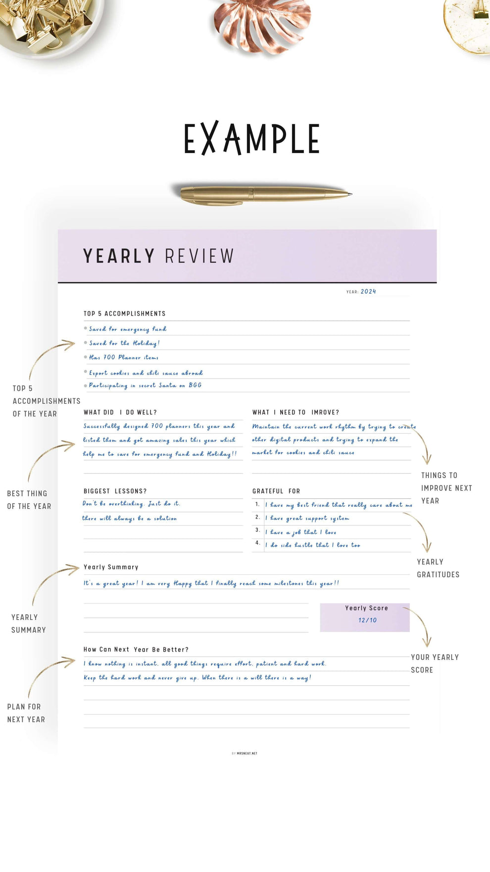 Yearly Review Template Printable - M293 – mrsneat