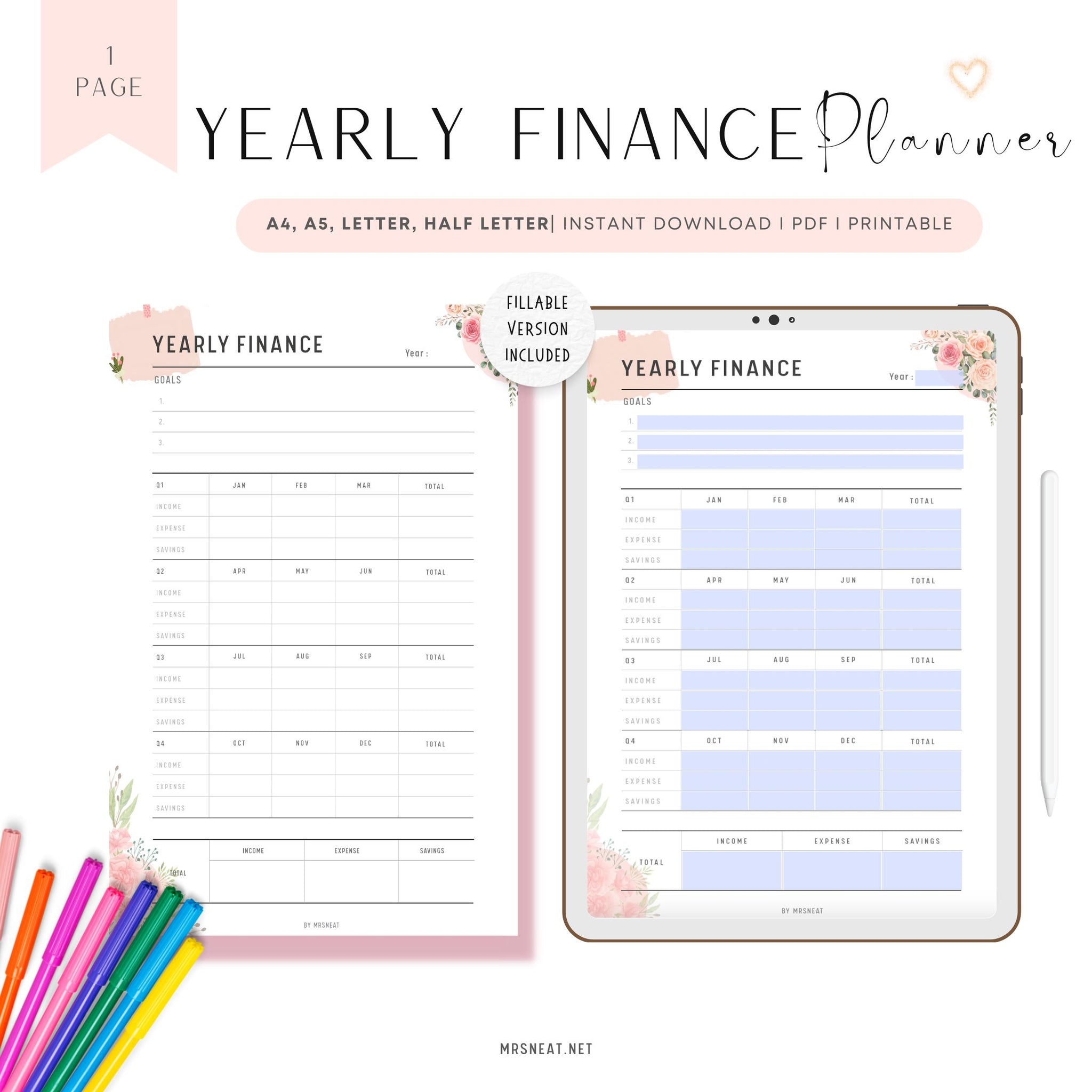 Floral Yearly Financial Planner - M069 – mrsneat