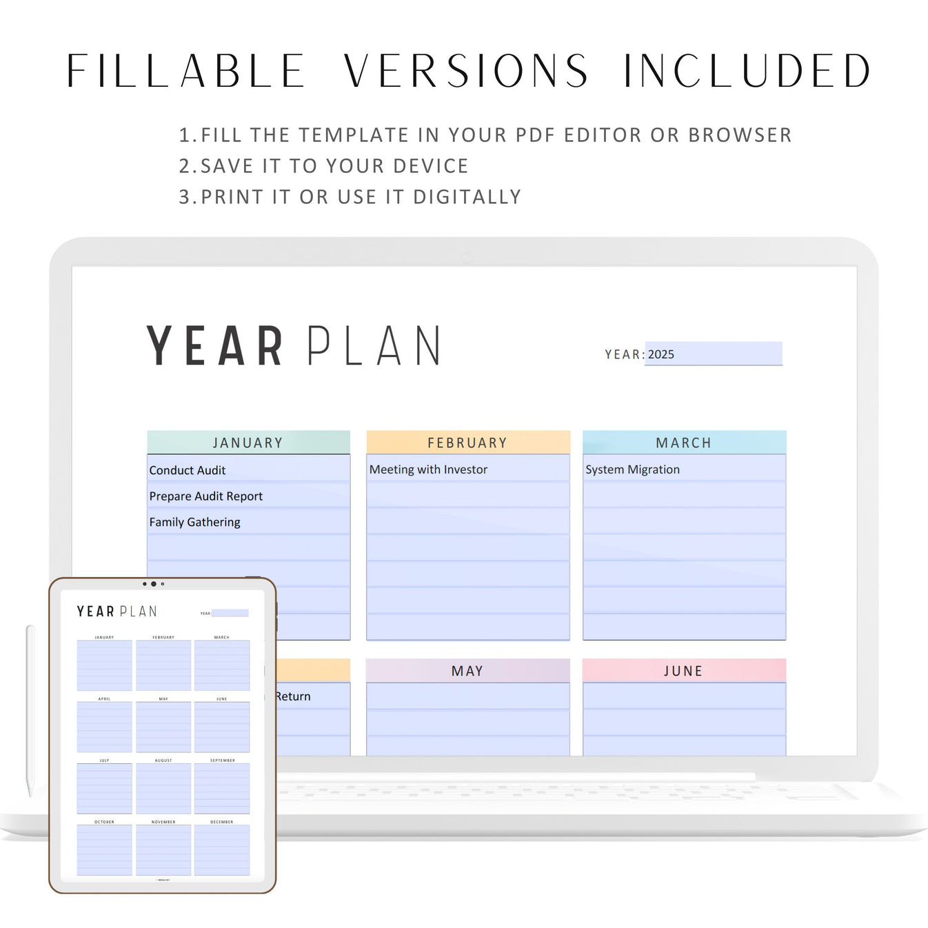 Printable Yearly Planner Template - M408 – mrsneat