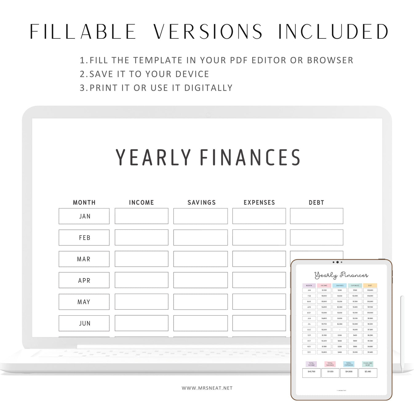 Yearly Finances Template PDF - M517 – mrsneat