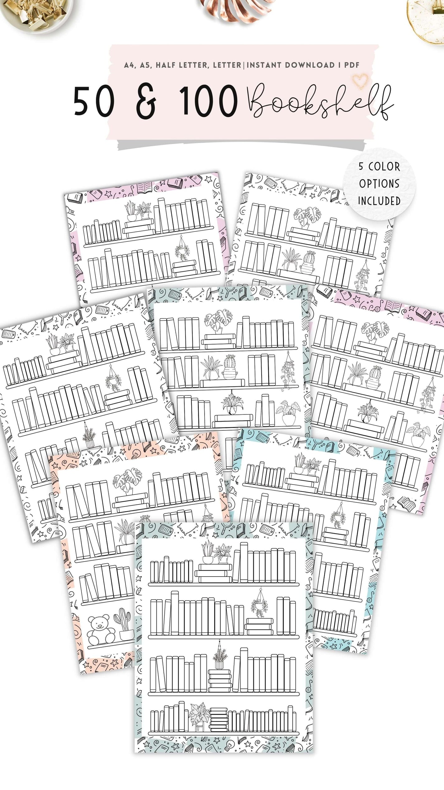 50 & 100 Bookshelf Reading Tracker PRINTABLE - M420 – mrsneat
