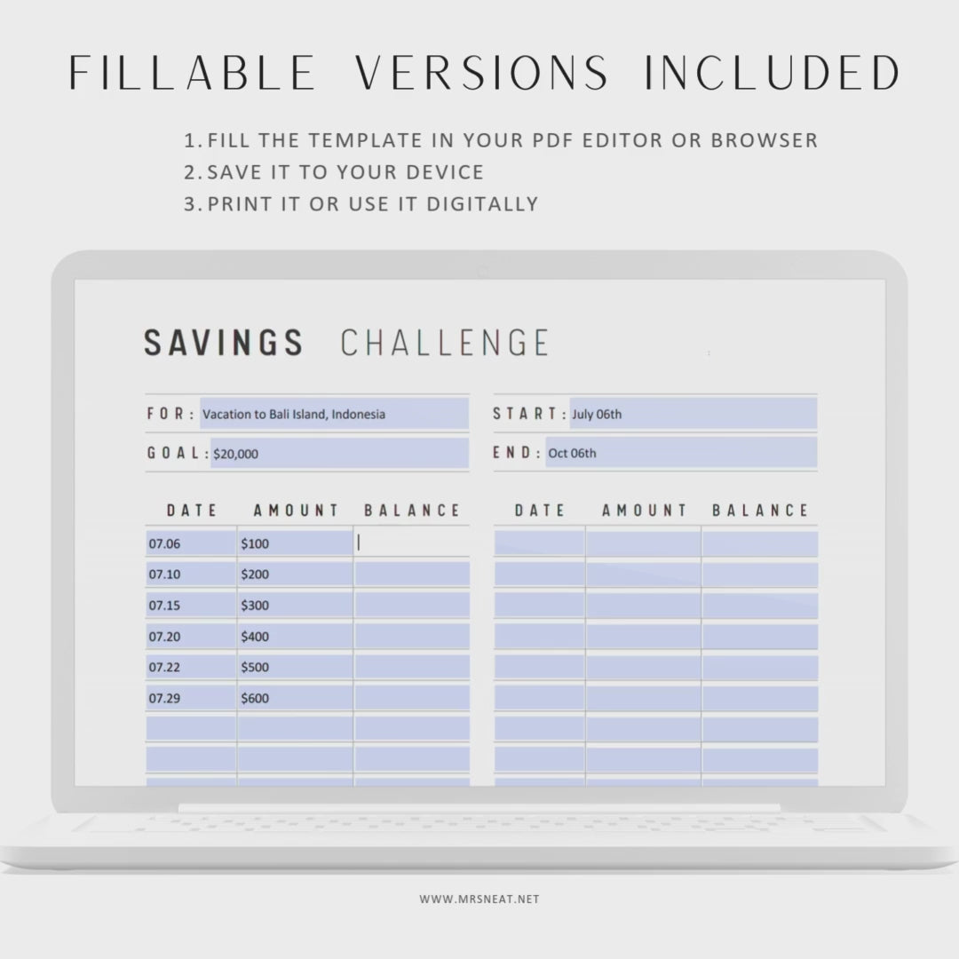 Saving Challenge Printable - M195 – mrsneat