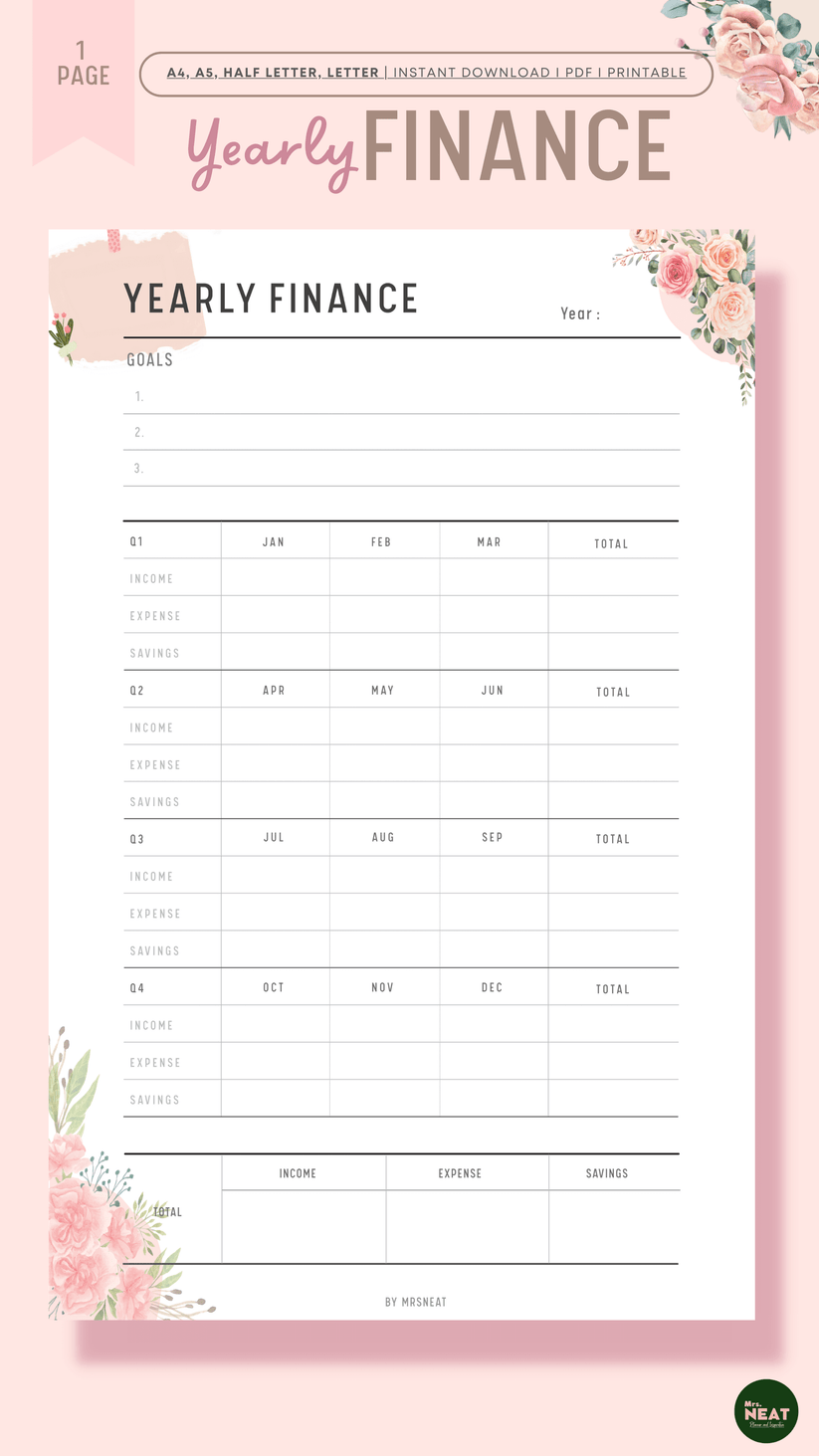 Floral Yearly Financial Planner - M069 – mrsneat
