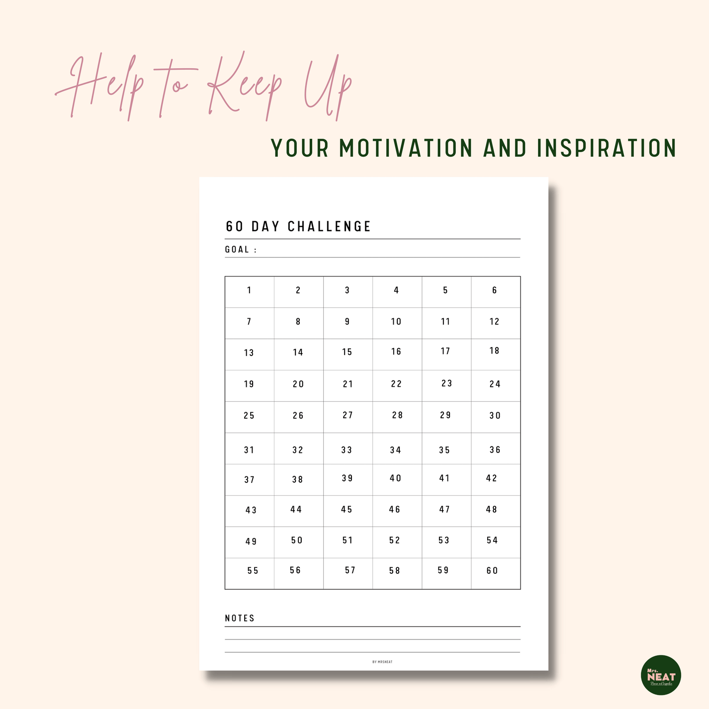 60 Day Challenge Printable - M050 – mrsneat