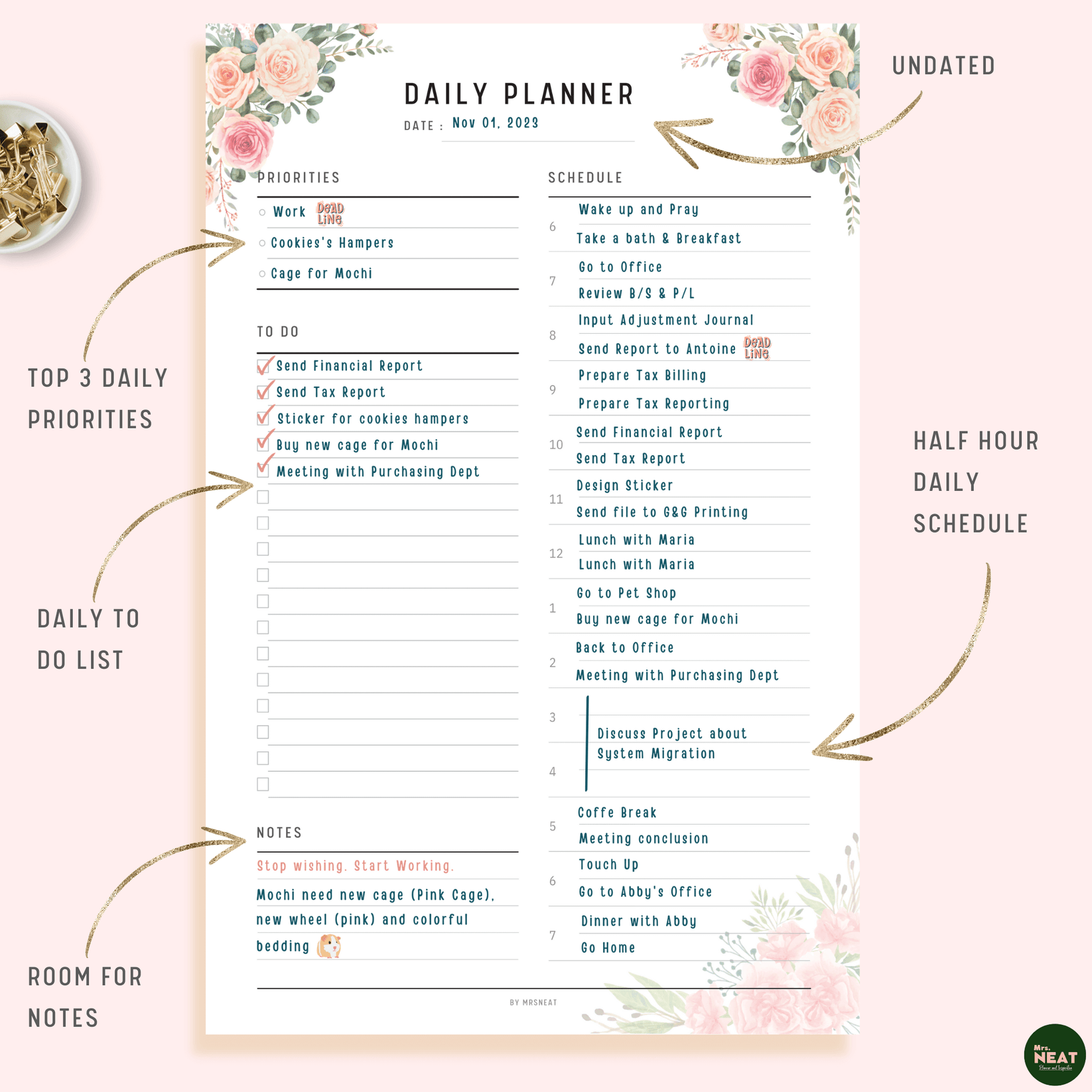 Floral Daily Planner Printable - M133 – mrsneat